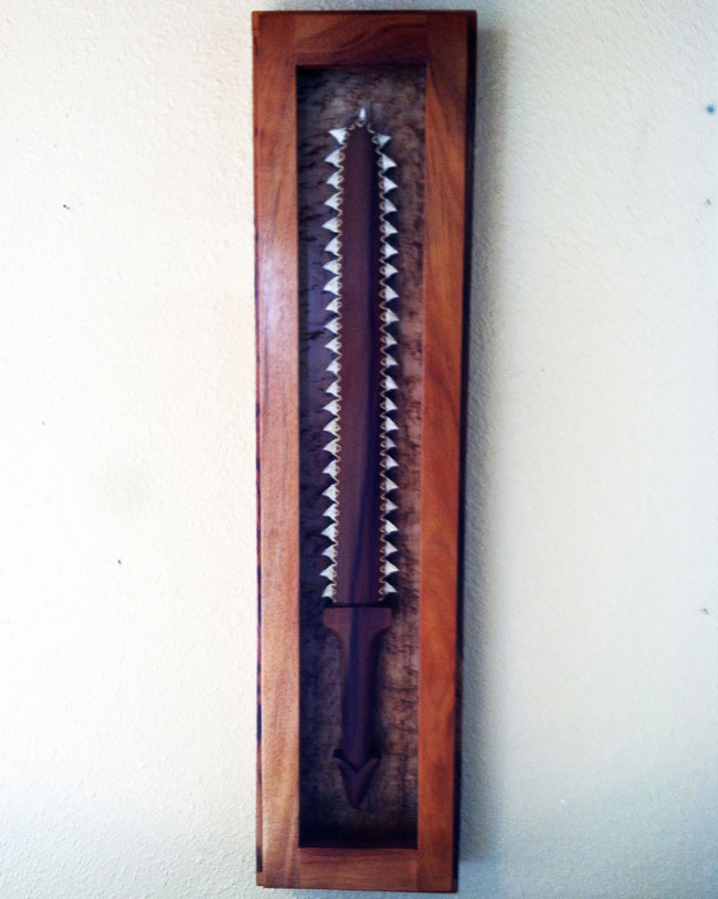 Hawaiian Koa Wood Framed Authentic Shark Teeth Sword - Hawaii Treasure Mill